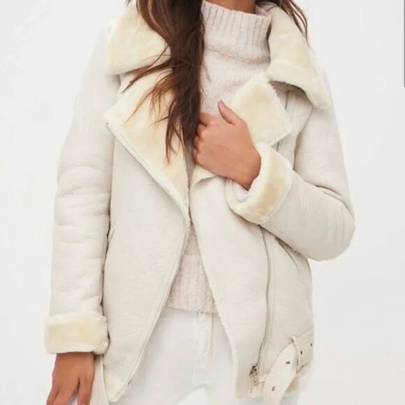 Zara | Jackets & Coats | Zara Faux Shearling Aviator Jacket In Cream ...